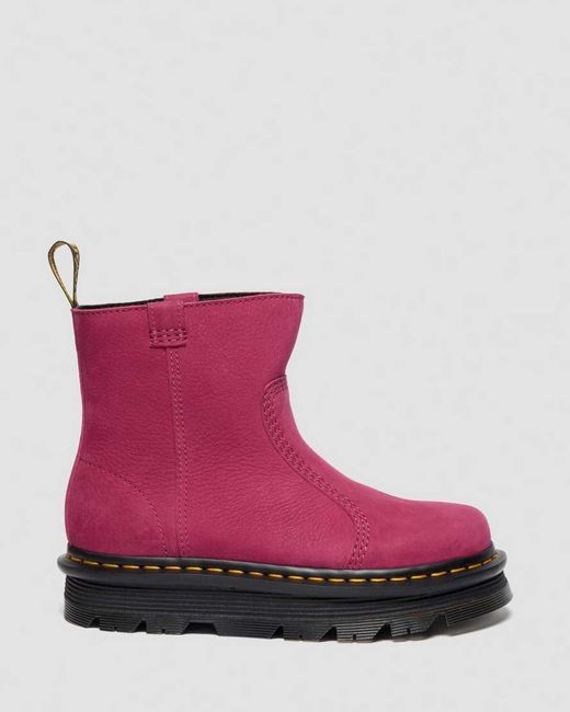 Dr. Martens Zebzag Rigger Slip On Nubuck Boots in Pink | Lyst UK
