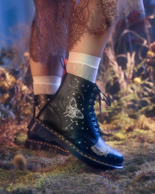 Dr. Martens 1460 Celestial Moth Embroidered Lace Up Boots in Black | Lyst
