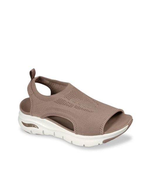 Skechers Cali Catch Arch Fit Wedge Sandal in Brown | Lyst