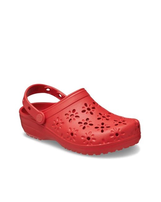Crocs™ Floral Cut Out Clog in Red | Lyst