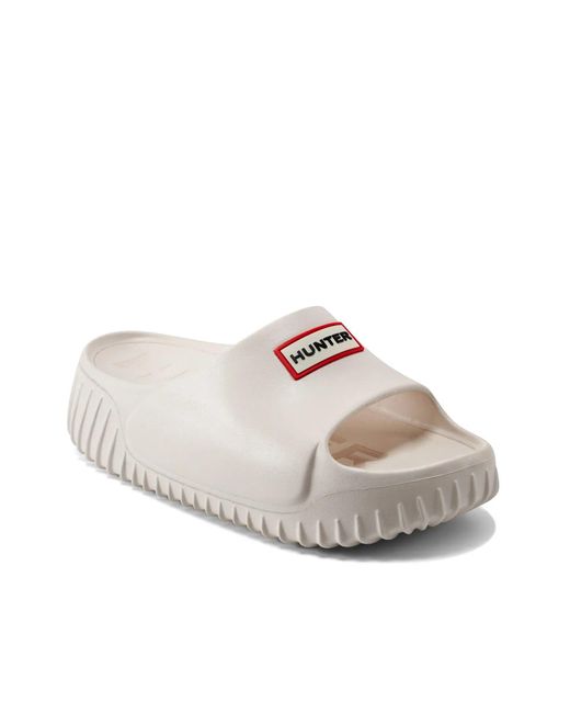 HUNTER Faroe Platform Slide Sandal in White | Lyst