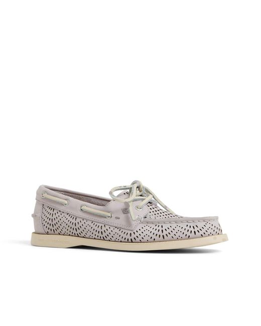 Sperry Top-Sider Authentic Original 2Eye Perforated Boat Shoe in White ...
