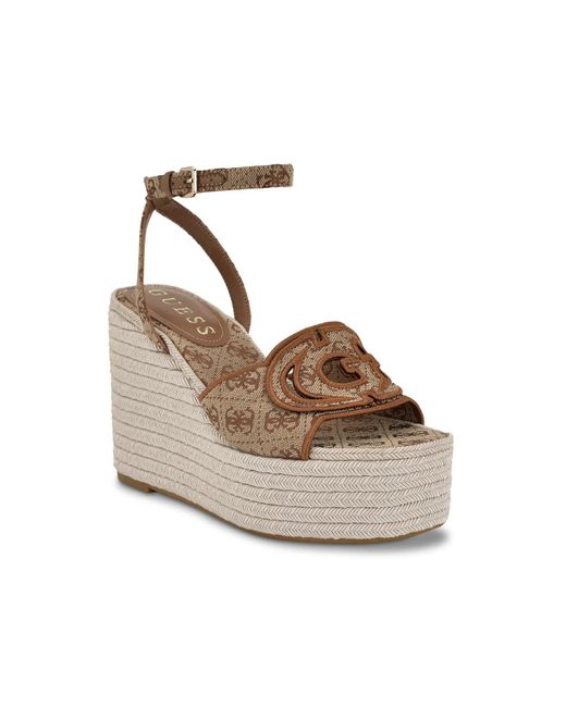 Guess Tanveey Platform Wedge Sandal in Brown | Lyst