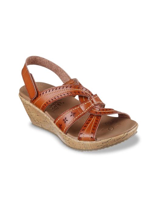 Skechers Wide Width Beverlee After Sunrise Wedge Sandal in Brown | Lyst