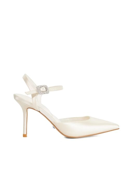 Dune Celebrant Satin Embellished Buckle Wedding Shoes in White | Lyst UK
