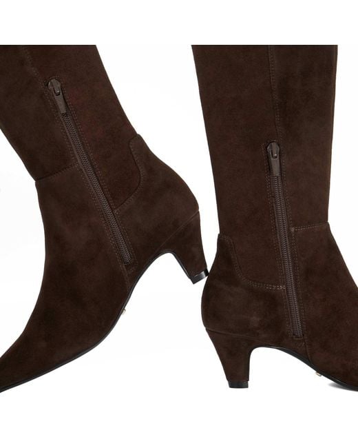 Dune Sera Low Suede Knee-High Boots in Brown | Lyst UK