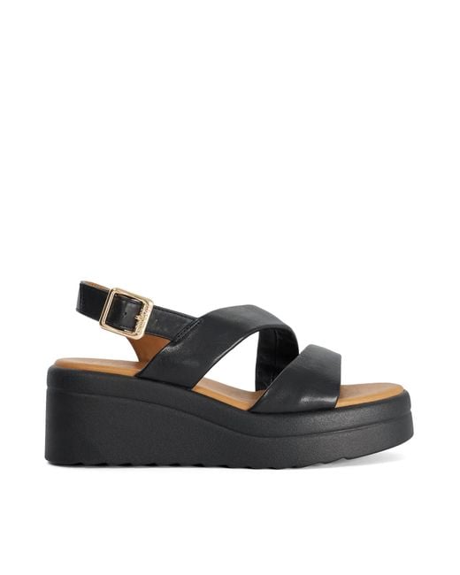 Dune Karing Leather Wedge Sandals in Blue | Lyst UK