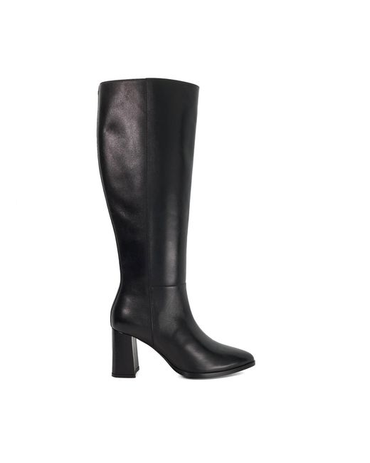 Dune Salla Block Heel Leather Knee High Boots in Black | Lyst UK