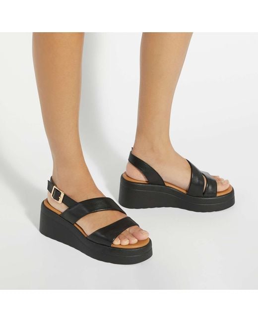 Dune Karing Leather Wedge Sandals in Blue | Lyst UK