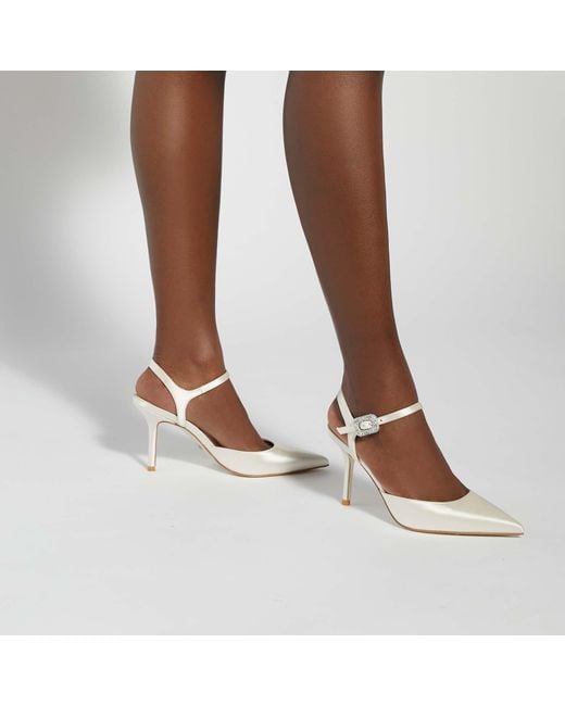 Dune Celebrant Satin Embellished Buckle Wedding Shoes in White | Lyst UK