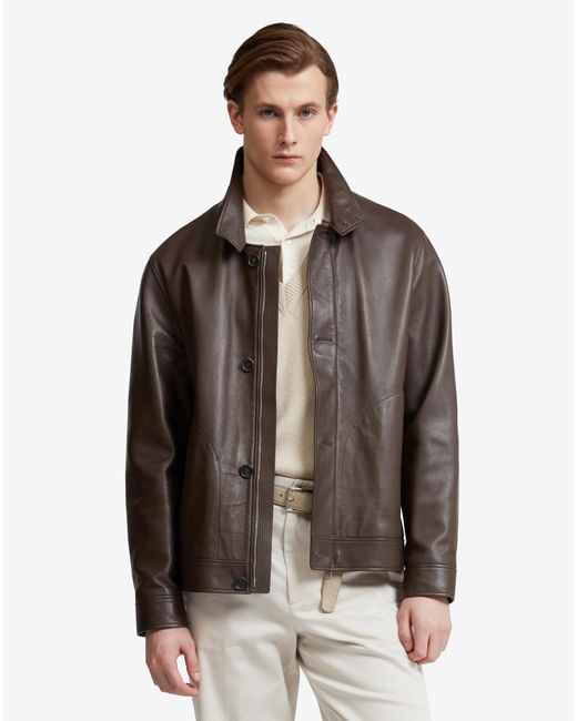 dunhill Luxury Leather Harrington Jacket in Brown for Men | Lyst