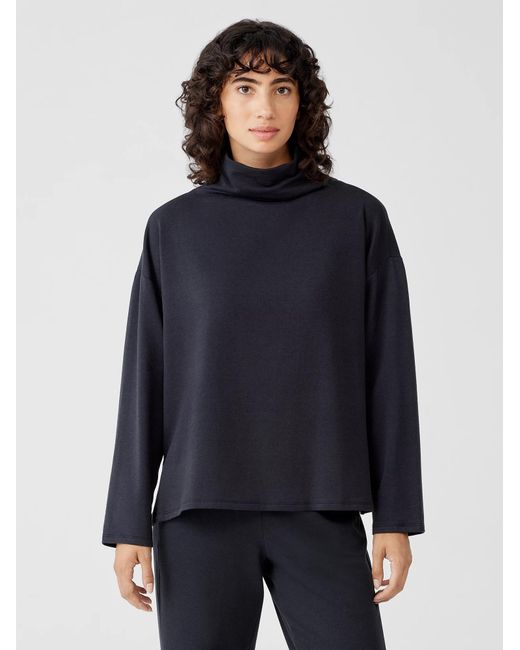 Eileen Fisher Cozy Brushed Terry Hug Funnel Neck Box-top in Blue | Lyst