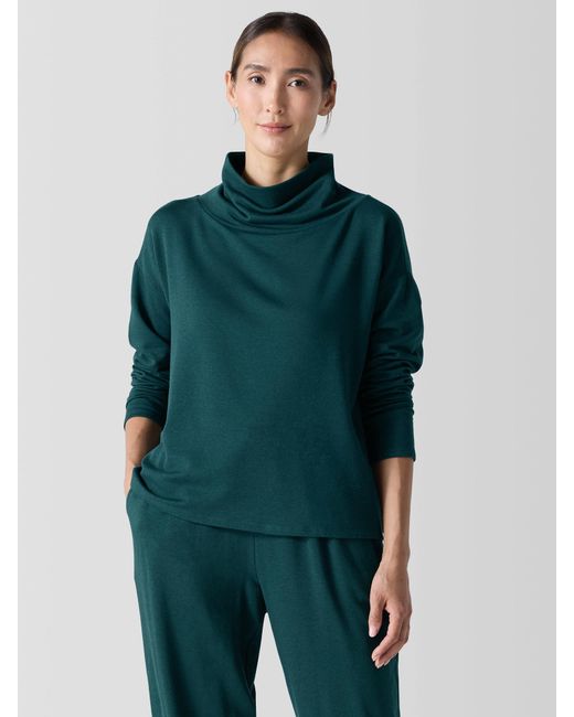 Eileen Fisher Cozy Brushed Terry Hug Funnel Neck Top in Green | Lyst