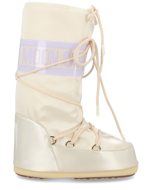 Moon Boot Ivory Leather Boots in White | Lyst UK
