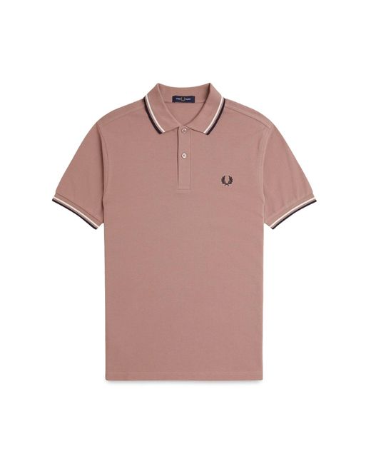 Fred Perry Cotton Pique Polo Shirt With Double Stripe in Pink for Men ...
