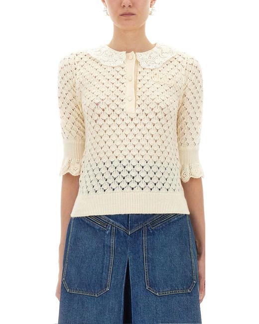 Chloé Chloã Cotton Crochet Sweater in White | Lyst UK