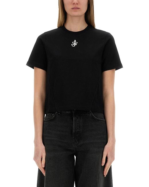 JW Anderson Jw Anderson Cropped T-Shirt With "Anchor Jwa" Logo in Black ...