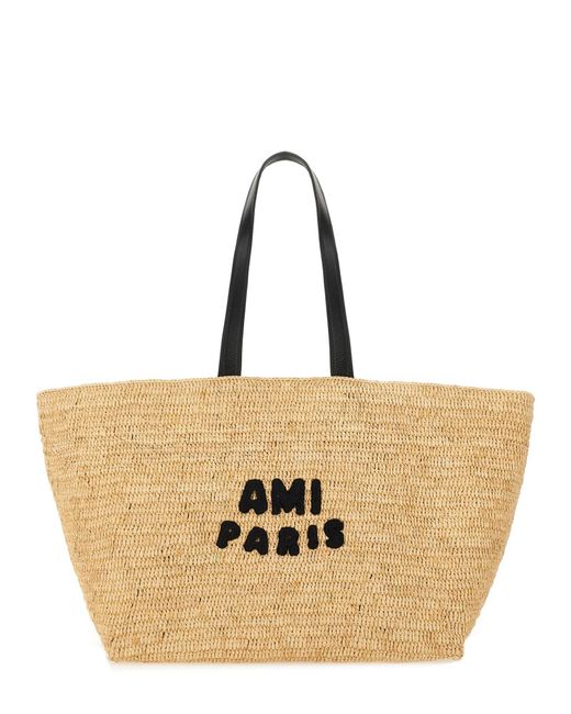 Ami Paris Tote Bag With Logo in Natural | Lyst