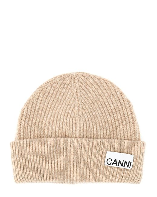 Ganni Ribbed Beanie Hat in Natural | Lyst UK