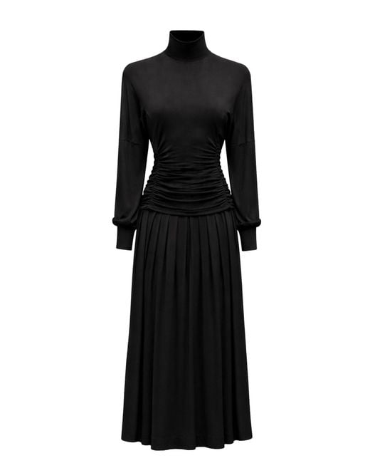 Ganni Long Dress With High Neck in Black | Lyst UK