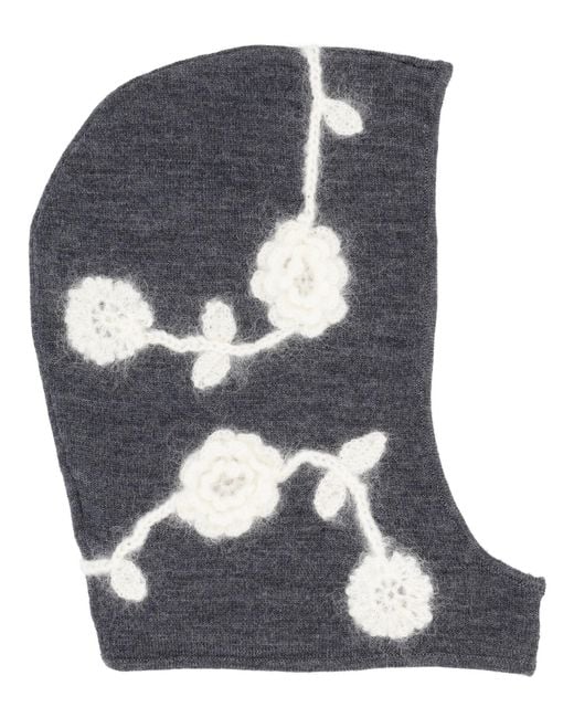 Ganni Balaklava With Crocheted Flowers in Black | Lyst UK