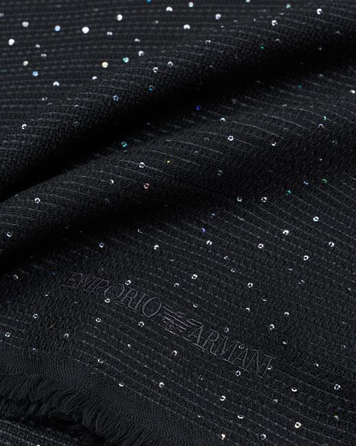 Emporio Armani Sequined Stole With Logo Embroidery in Black | Lyst UK