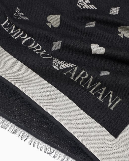Emporio Armani Double-Sided Wool-Blend Stole With Jacquard Pattern in ...