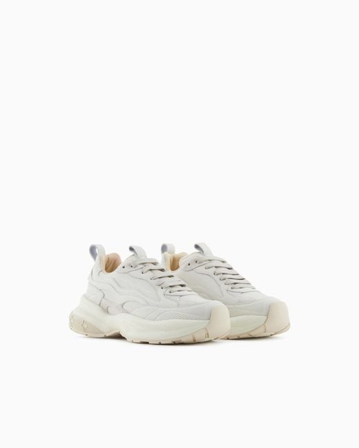 Emporio Armani Leather Sneakers With Velvet Details And A Signature ...