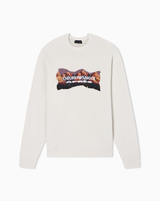 Emporio Armani Après Mountain Print Soft Jersey Sweatshirt in White for ...