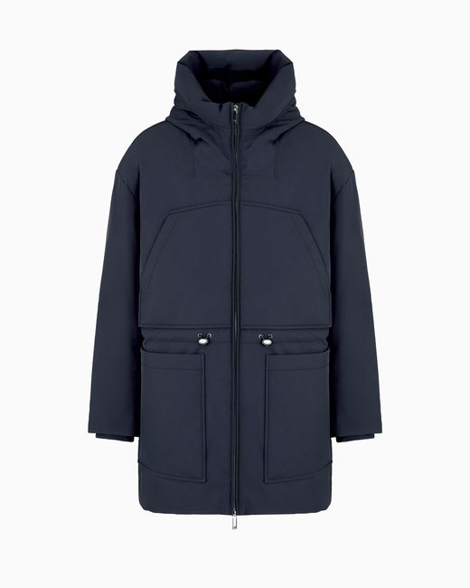 Emporio Armani Three-Quarter Length Hooded Down Jacket in Blue for Men | Lyst
