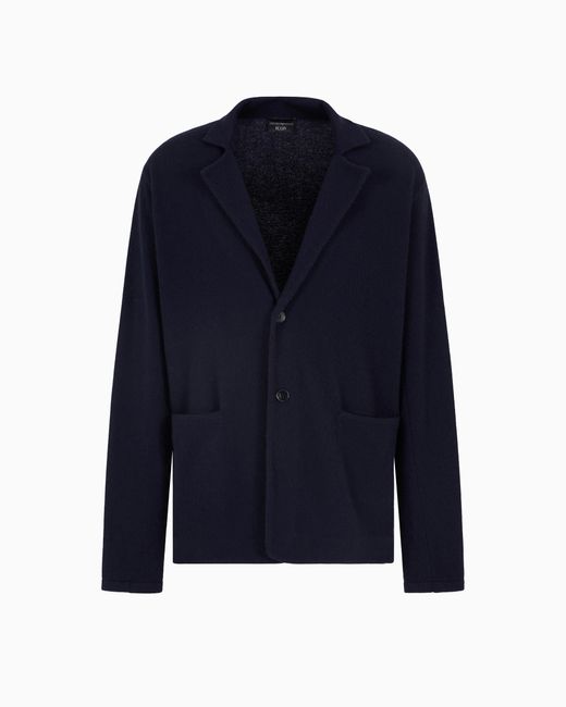 Emporio Armani Icon Plain-Knit Pure Cashmere Jacket in Blue for Men | Lyst
