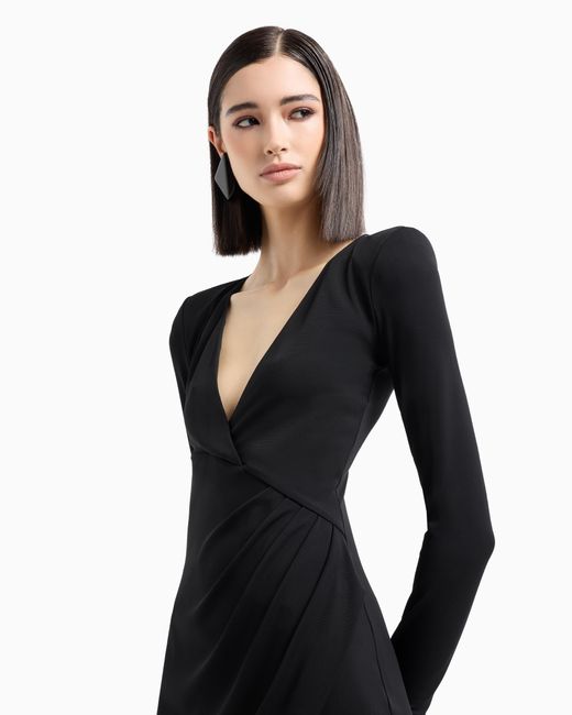 Emporio Armani Crepe-Look Stretch Interlock Jersey Dress With Cross ...