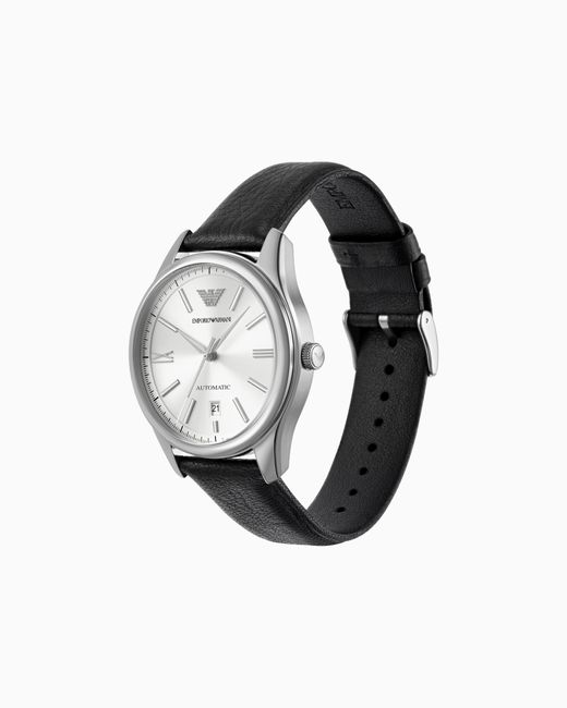 Emporio Armani Automatic Three-Hand Date Leather Watch in White for Men ...