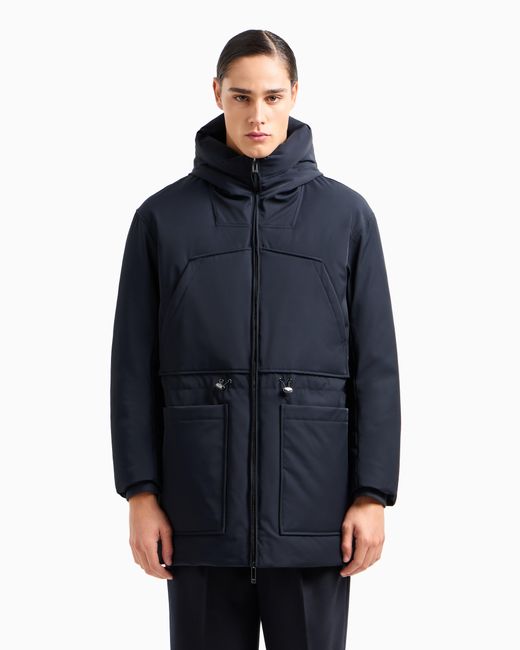 Emporio Armani Three-Quarter Length Hooded Down Jacket in Blue for Men | Lyst