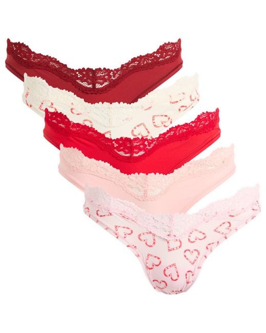 Skims Fits Everybody Lace Dipped Thong 5 Pack in Red | Lyst UK