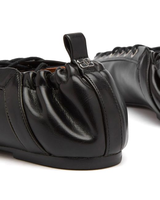 Ganni Crinkle Eyelets Lace Up Ballerina in Black | Lyst