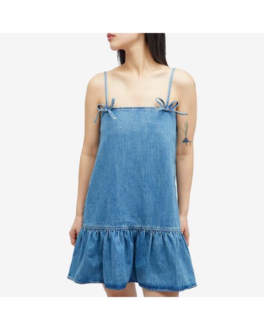 Ganni Tint Denim Strap Dress in Blue | Lyst