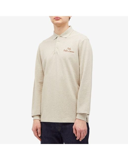 Polo Ralph Lauren Script Logo Long Sleeve Polo in Natural for Men | Lyst