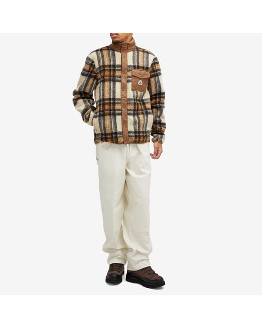 Moncler Check Fleece Jacket in Brown for Men | Lyst