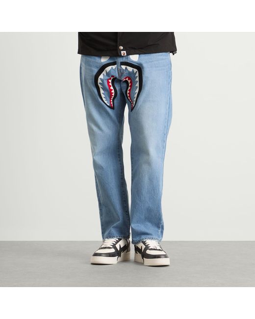 A Bathing Ape Shark Loose Fit 13Oz Jeans in Blue for Men | Lyst UK