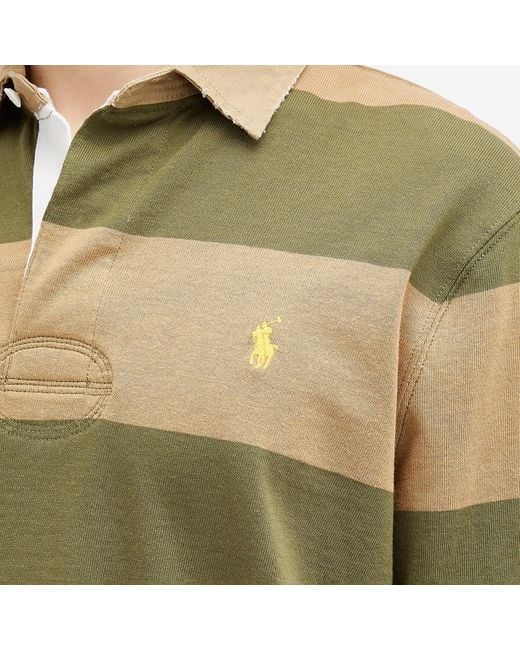 Polo Ralph Lauren Long Sleeve Stripe Rugby Shirt in Green for Men | Lyst