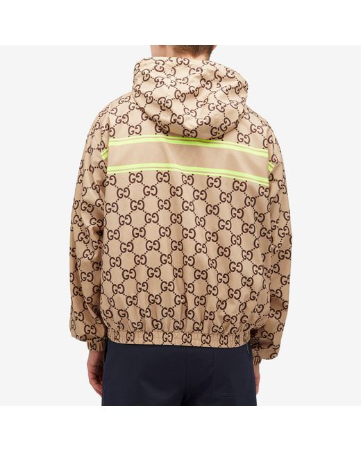 Gucci Gg Monogram Logo Hooded Jacket in Brown for Men | Lyst
