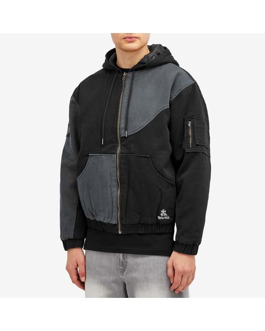 Dime Denim Panel Hooded Bomber Jacket in Black for Men | Lyst