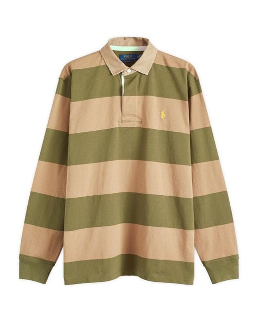 Polo Ralph Lauren Long Sleeve Stripe Rugby Shirt in Green for Men | Lyst