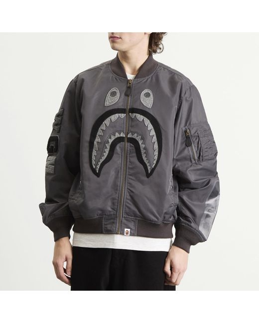 A Bathing Ape Tonal Shark Ma-1 Jacket in Grey for Men | Lyst UK