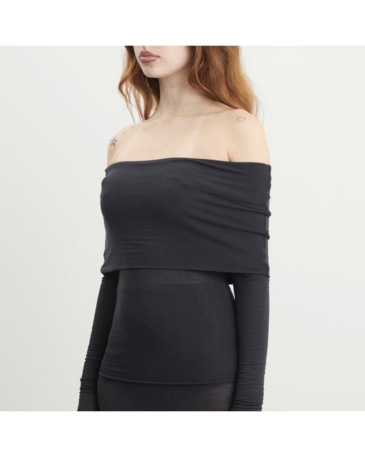 Skims Sheer Modal Off Shoulder Long Sleeve Top in Black | Lyst