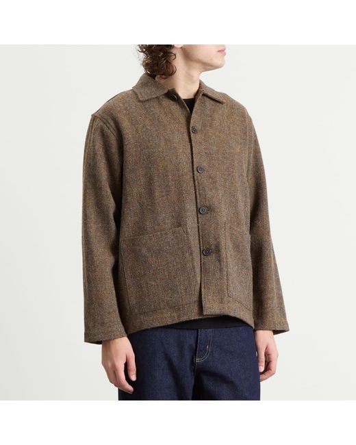 Universal Works Harris Tweed Plaid Easy Jacket in Brown for Men | Lyst