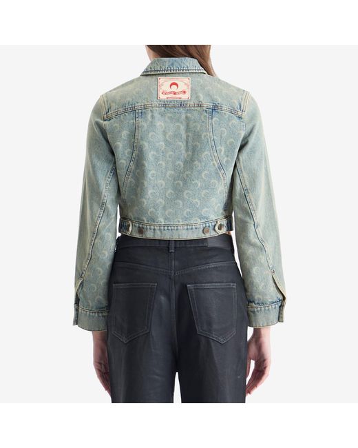 Marine Serre Moon Laser Denim Boxy Suit Jacket in Blue | Lyst