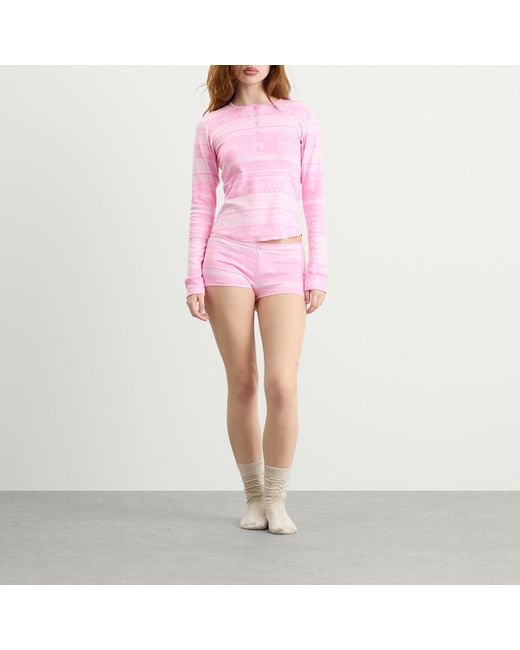 Skims Plush Pointelle Henley & Short Set in Pink | Lyst UK