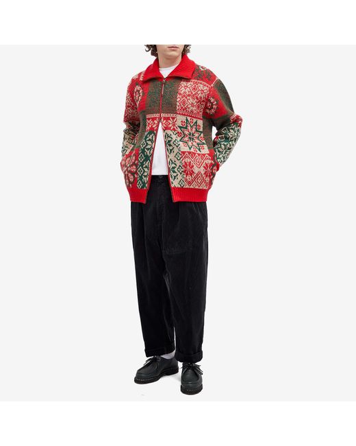 Beams Plus Jacquard Patchwork Zip Cardigan in Red for Men | Lyst UK
